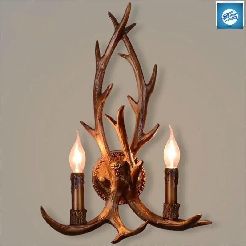 Настенный светильник в стиле кантри с рогами оленя, 12W, коричневый, 2 лампы