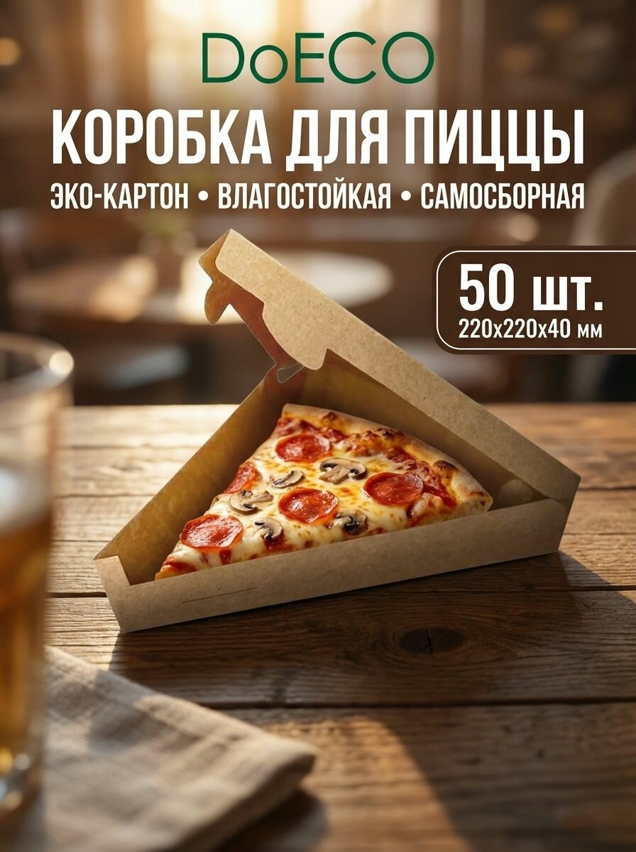 Коробка крафт пищевая DoECO контейнер одноразовый с крышкой, упаковка 220х220х40 мм, 50 шт.