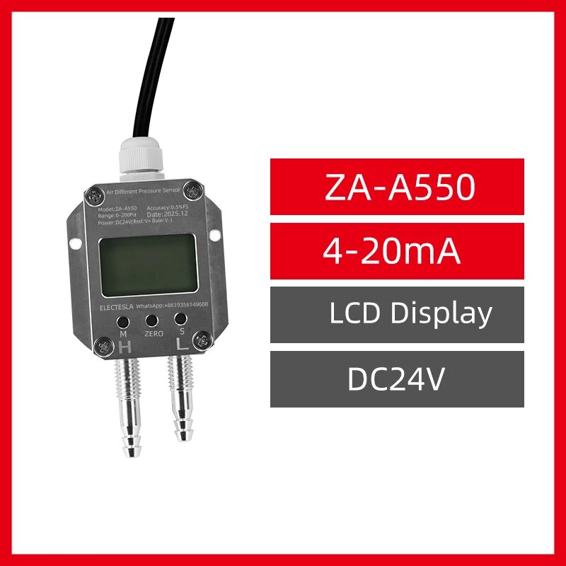 Датчик перепада давления воздуха ELECTESLA 0-5Kpa, 4-20mA LCD display