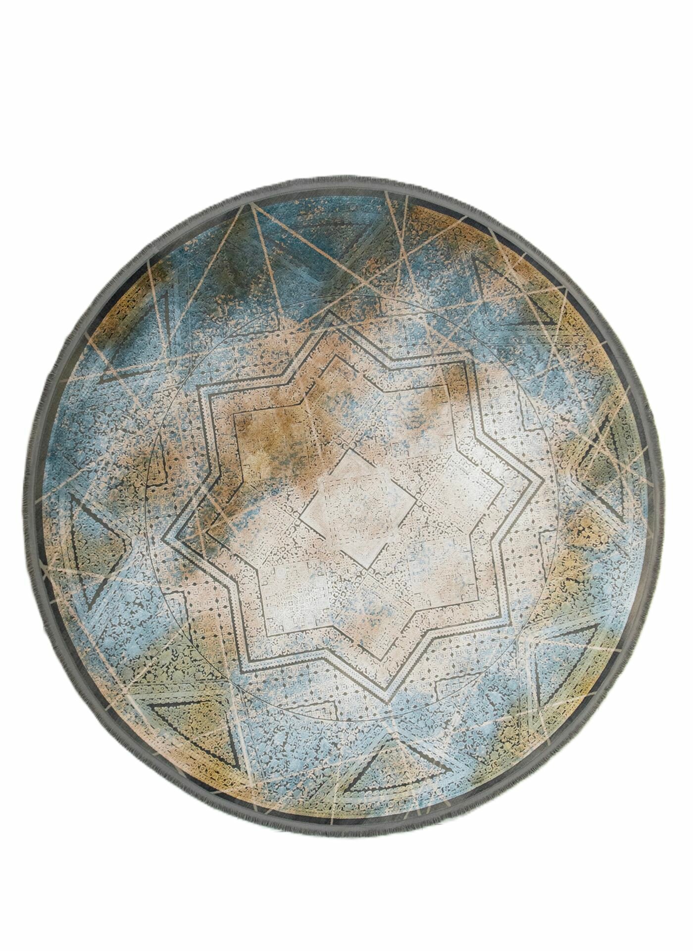 Ковер премиальный иранский высокоплотный, круглый 2 на 2 м, на пол в спальню, гостиную, 100% хлопок, эвкалиптовый шелк, круг размер 200х200 см