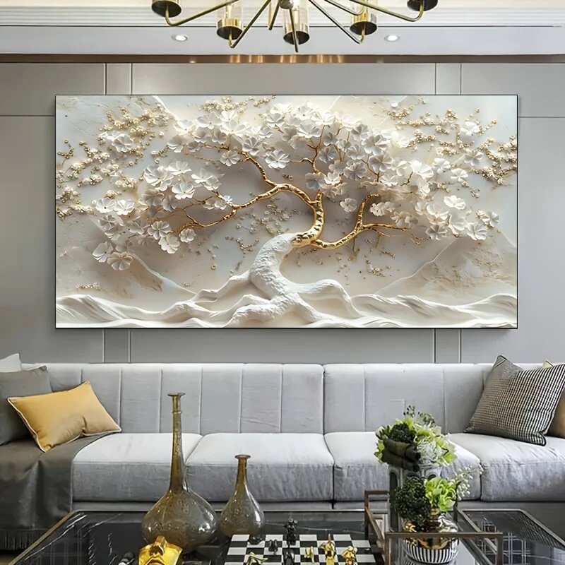 Картина абстракция GOLDEN WHITE FLOWER TREE 50x100см, CJ56021