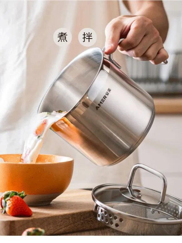 Молоковарка "горшок" AMER, Нержавеющая сталь, 1.9 л, для кипячения молока