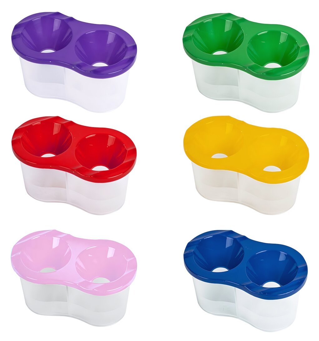 Стакан-непроливайка двойной для рисования, 2 отделения по 150 мл, пластик, "эники-беники", разноцветный принт, Пифагор