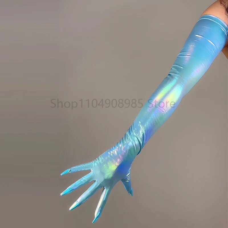 Перчатки длинные металлик, style 8