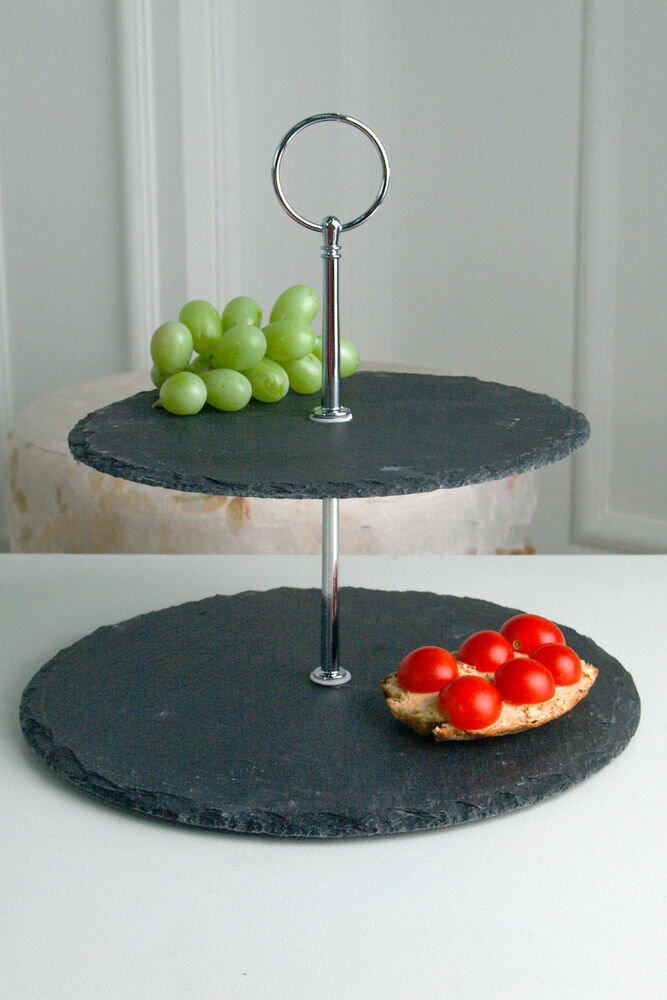 Этажерка для пирожных, фруктов, канапе магия камня двухъярусная, сланец, 25х23 см, Koopman International 210000060