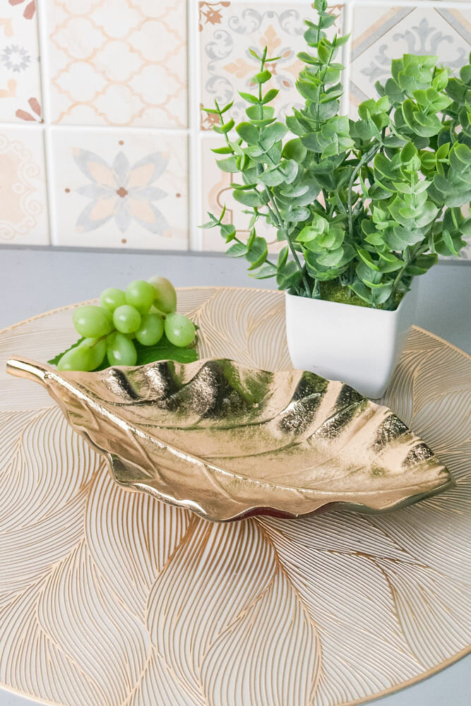 Блюдо для подачи закусок опавший лист осины, металл, шампань, 27х20 см, Boltze 1017763-1