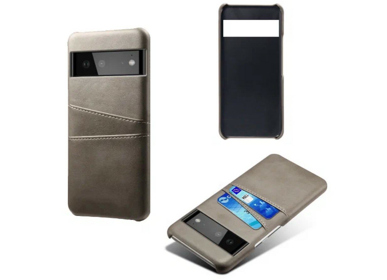 Чехол Чехол. ру, для Google Pixel 6, кожаный, с отделением для банковских карт, серый