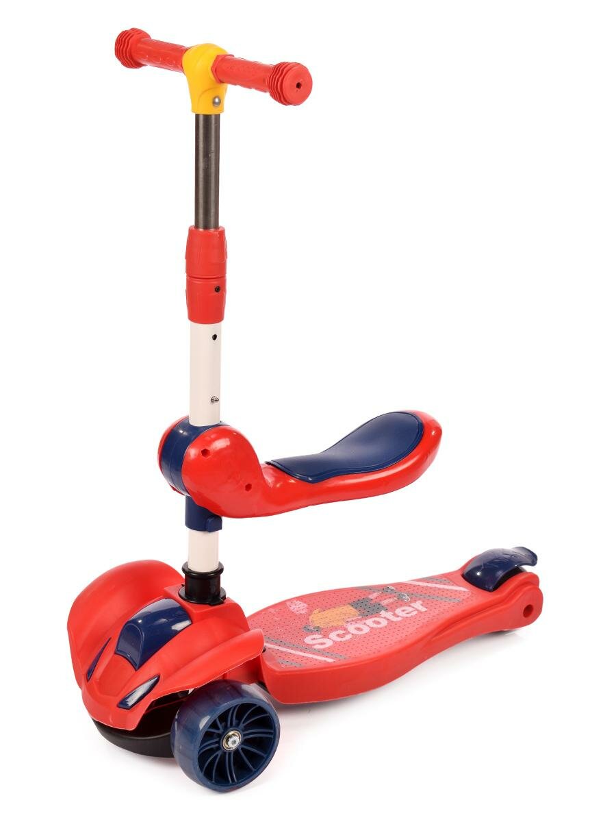 Самокат детский трехколесный складной с сиденьем, свет, музыка, PU-колеса, разноцветный принт