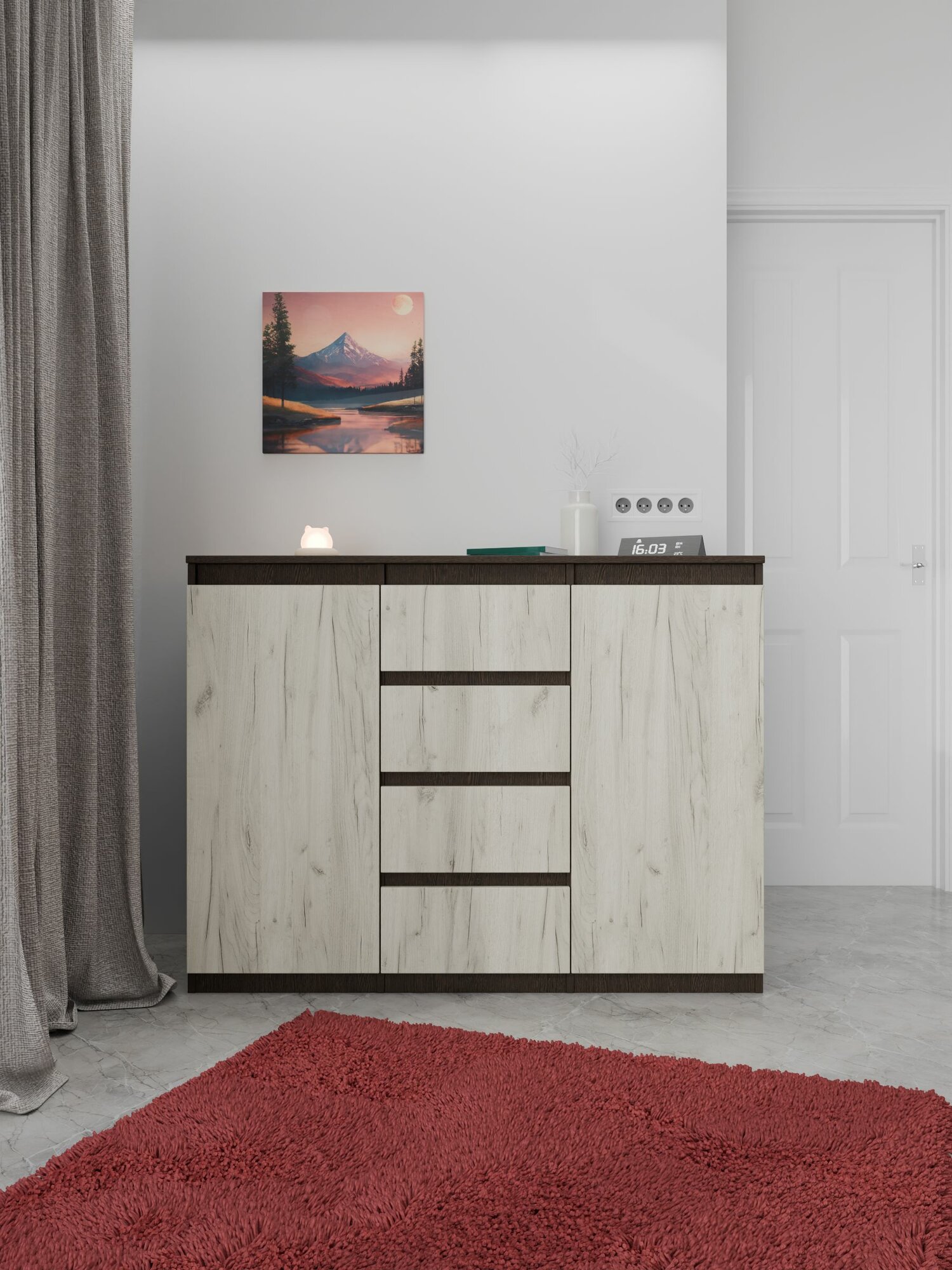 Комод для белья и одежды тоскана, 120х91х50.4 см, венге - дуб крафт белый