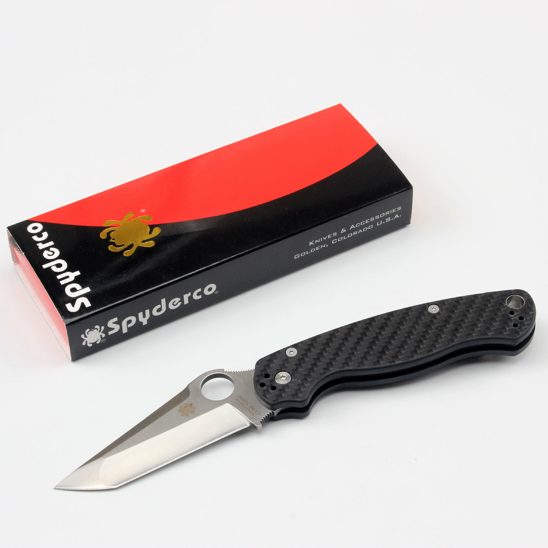 Нож складной туристический Танто Spyderco. Лезвие 8.8 см Сталь 8cr13. Углепластиковая рукоятка