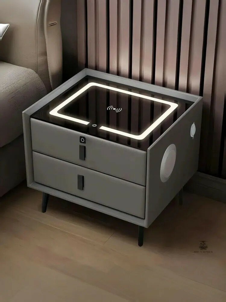 Тумба прикроватная/С функцией беспроводной зарядки, USB-зарядки и Bluetooth-динамика, замком с отпечатком пальца