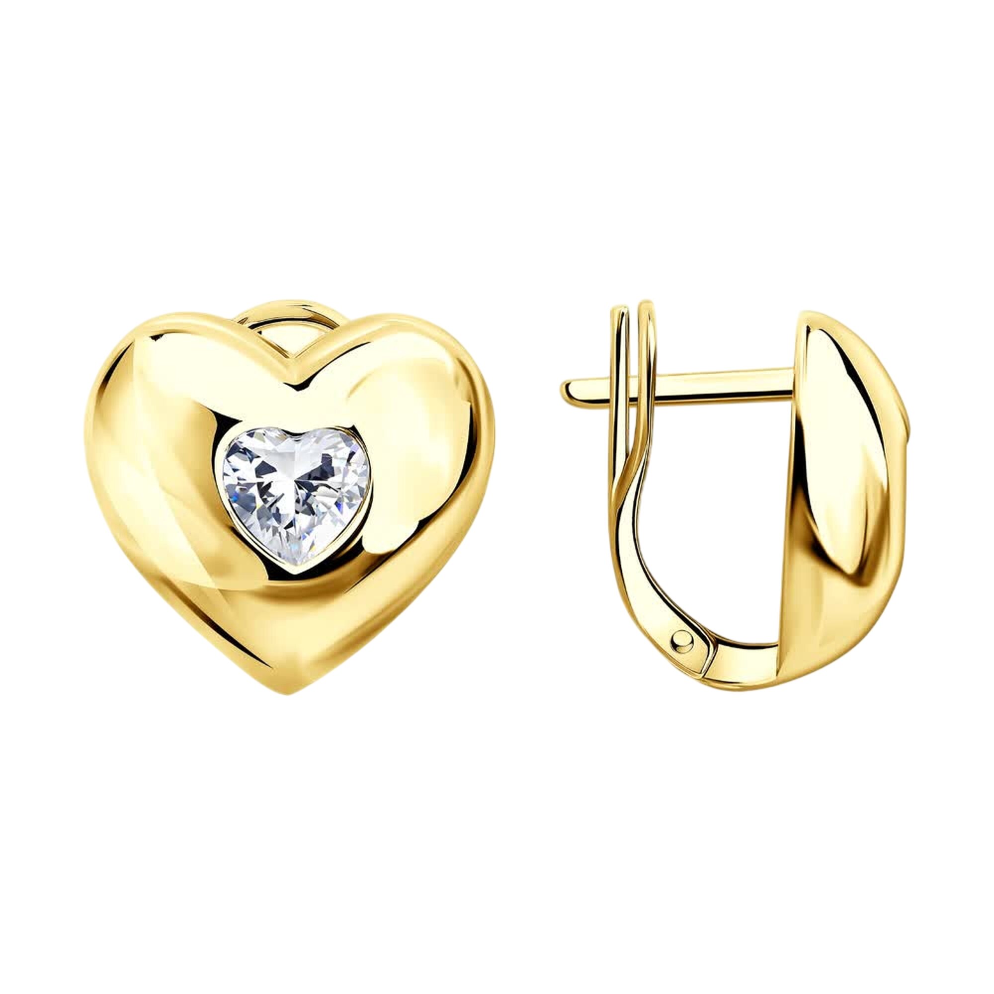 Серьги, серебро, 925 проба, золочение, фианит