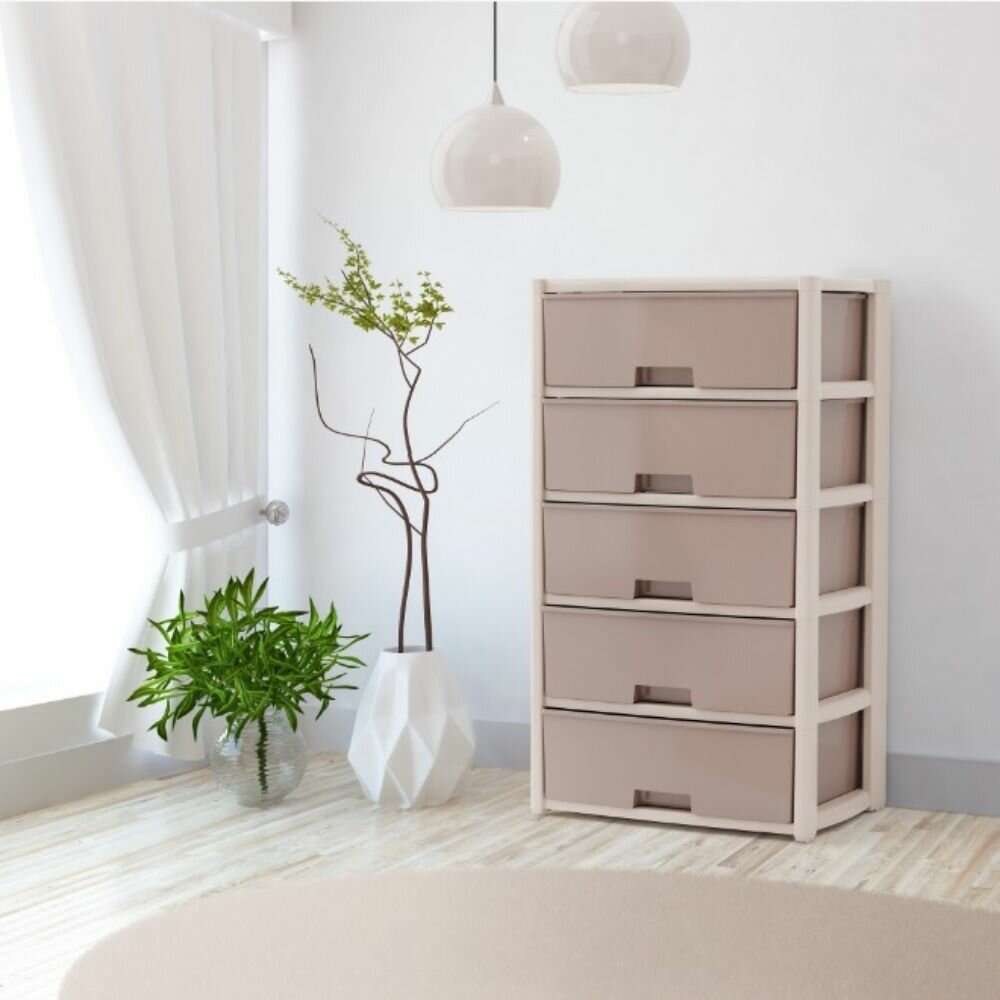 Комод Альтернатива Колорит, пластмассовый, 5 ящиков, высота 1000 мм, ширина 560 мм, глубина 390 мм, бежевый, светло-бежевый М8760