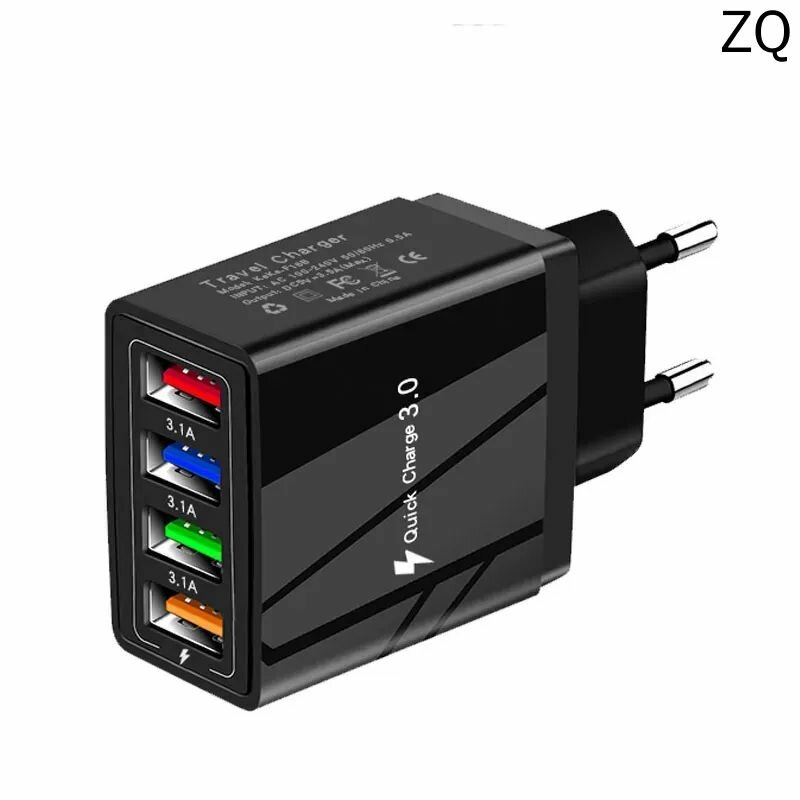 Зарядное устройство для телефона 4USB/ адаптер для смартфона/ блок питания сетевой 5V/3.1 А, черный