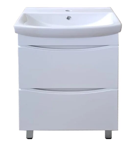 Тумба под раковину без столешницы Emmy Клермонт 70 напольная, с ножками, белая, глянцевая, из МДФ, тумба для ванной, с ящиками