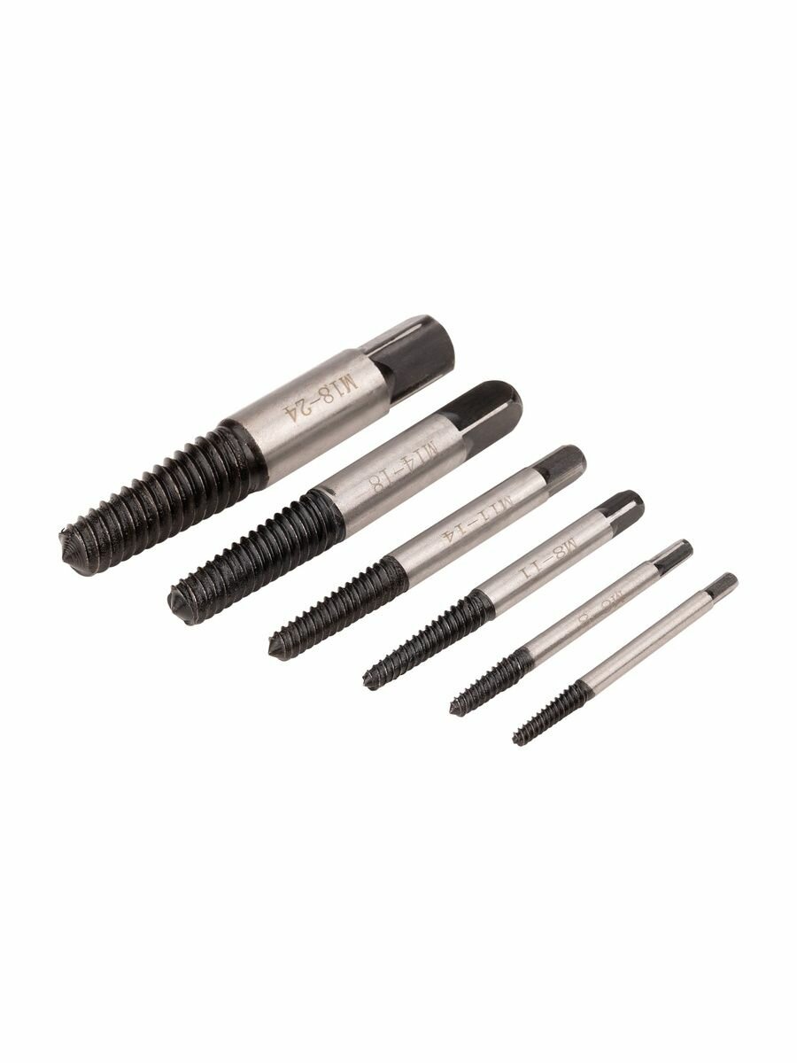 Набор экстракторов М3-24 мм, NORGAU Industrial для удаления сломанных винтов, болтов, шпилек, в пластиковом футляре 6 штук