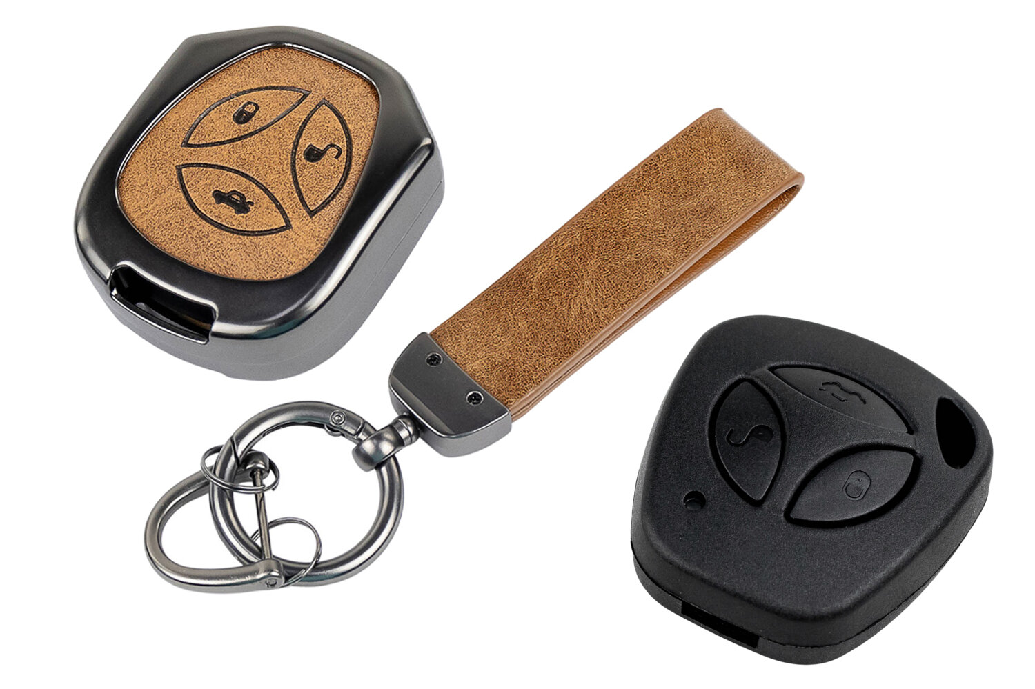 Пульт центрального замка Норма с чипом и алюминиевым чехлом (коричневый с текстурой кожи) для Лада Приора, Калина, Калина 2, Гранта, Гранта FL до 2019 г. в. и с 2023 г. в, Датсун