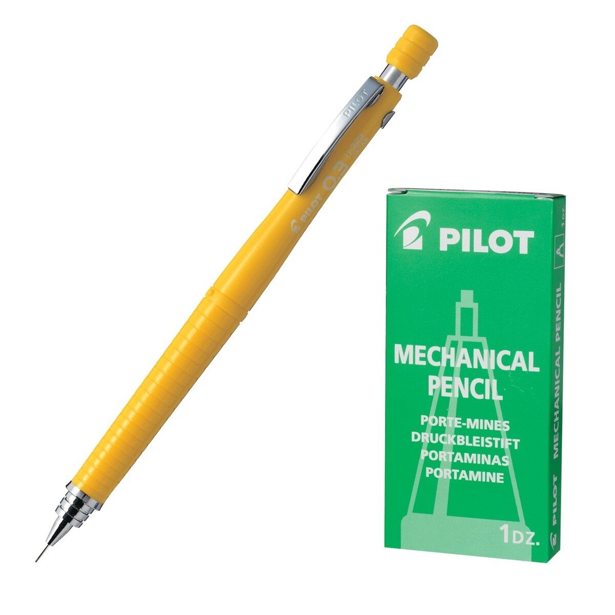 Карандаш механический Pilot Н-323 профессиональный 0,3 мм, корпус желтый, цанговый зажим, с клипом, ластик (Н-323)