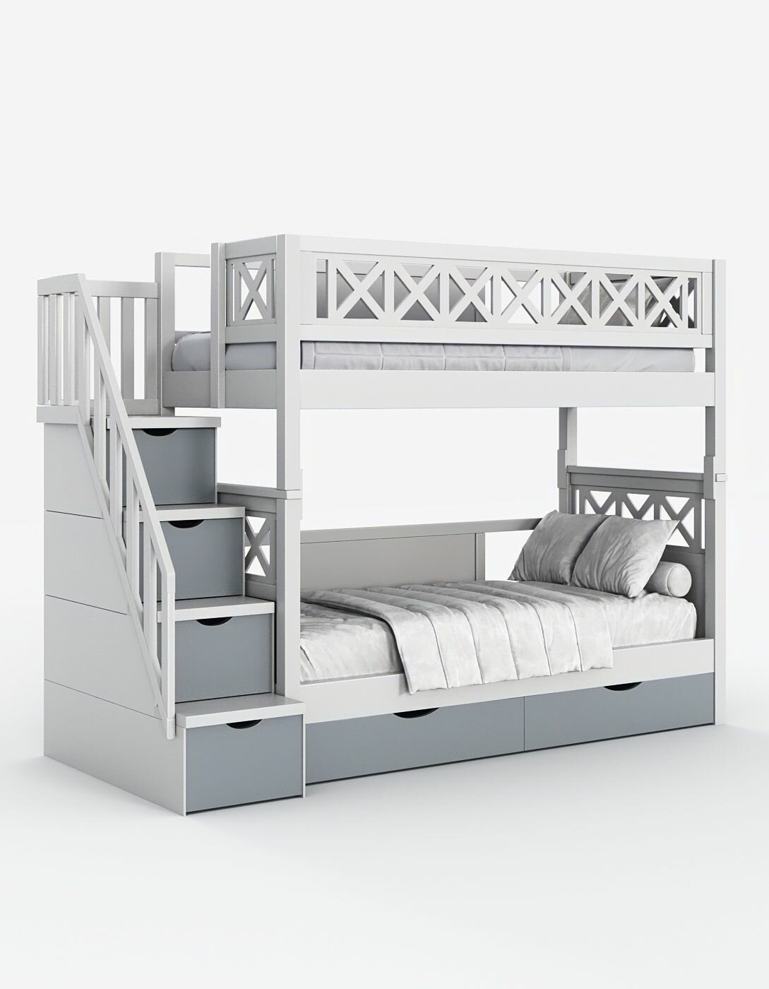 Двухъярусная кровать Прованс, спальные места 90х190. Цвет: Белый серый