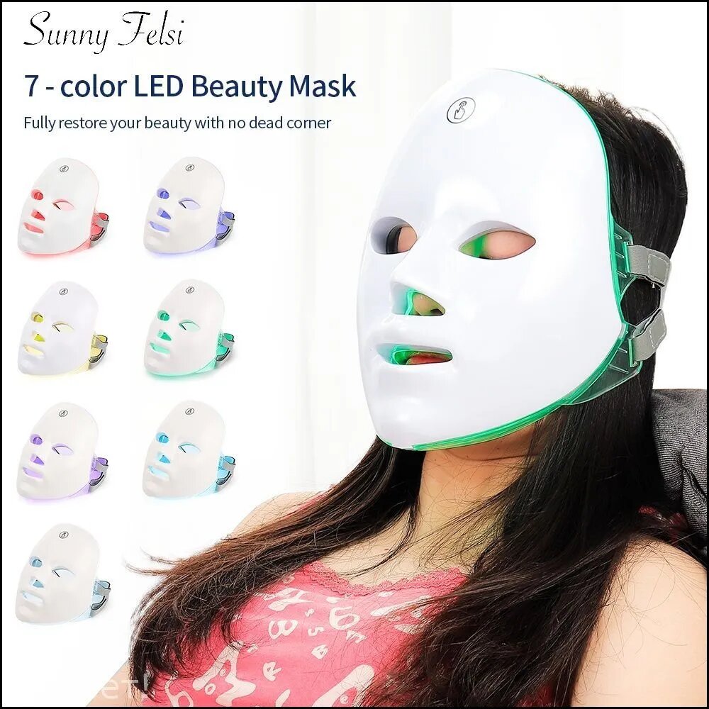 Косметологический комбайн Sunny Felsi, 7-color LED Beauty Mask, белый, лечение акне, лифтинг
