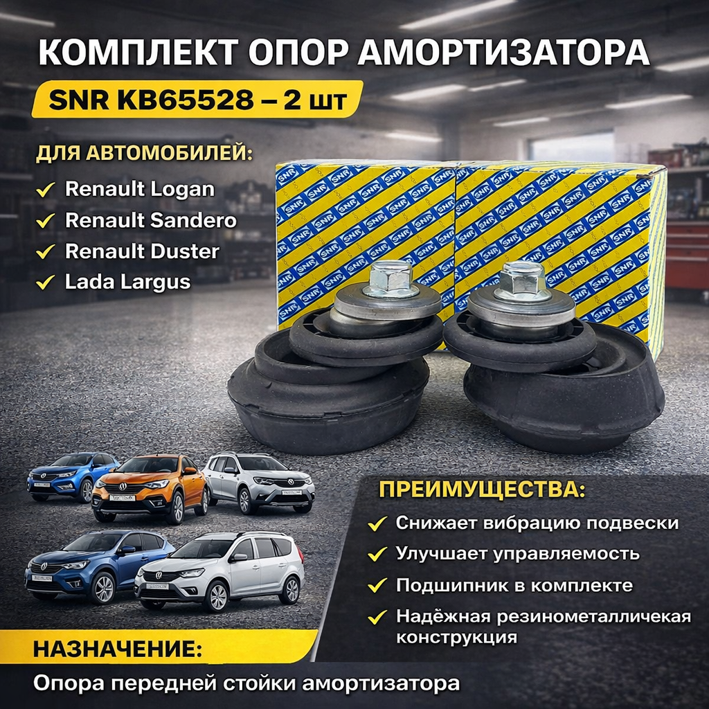 Опора амортизатора SNR KB65528 подходит: Renault Logan Sandero Duster Lada Largus передняя комплект 2шт