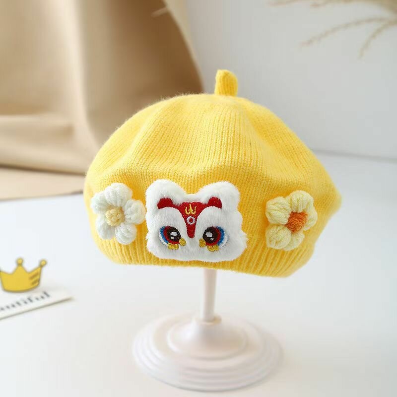Детский берет на осень и зиму, корейская версия, вязаная шерстяная шапка художника с медведем для маленьких мальчиков, модная модная шапка принцессы