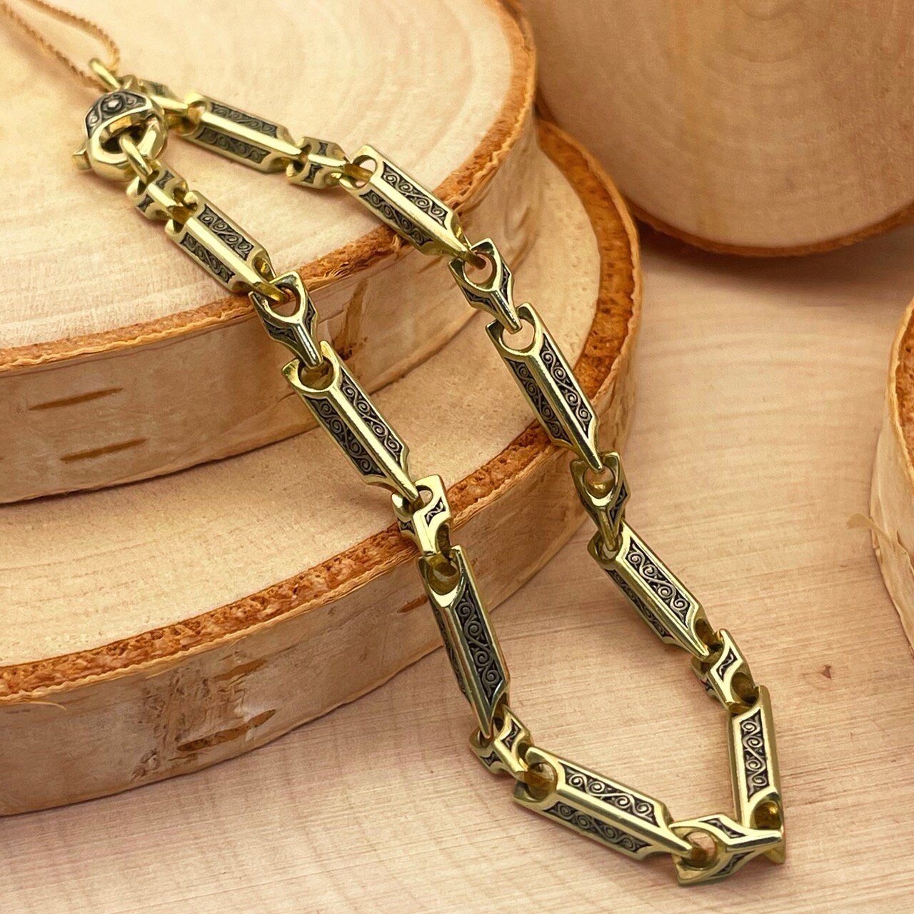 Браслет-цепочка, серебро, 925 проба, чернение, золочение