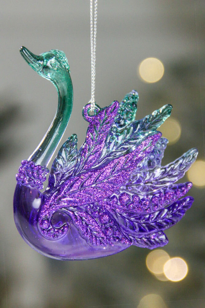Ёлочная игрушка сказочная лебедь, акрил, фиолетовый с бирюзовым, 10 см, Kurts Adler ZCI24343-1