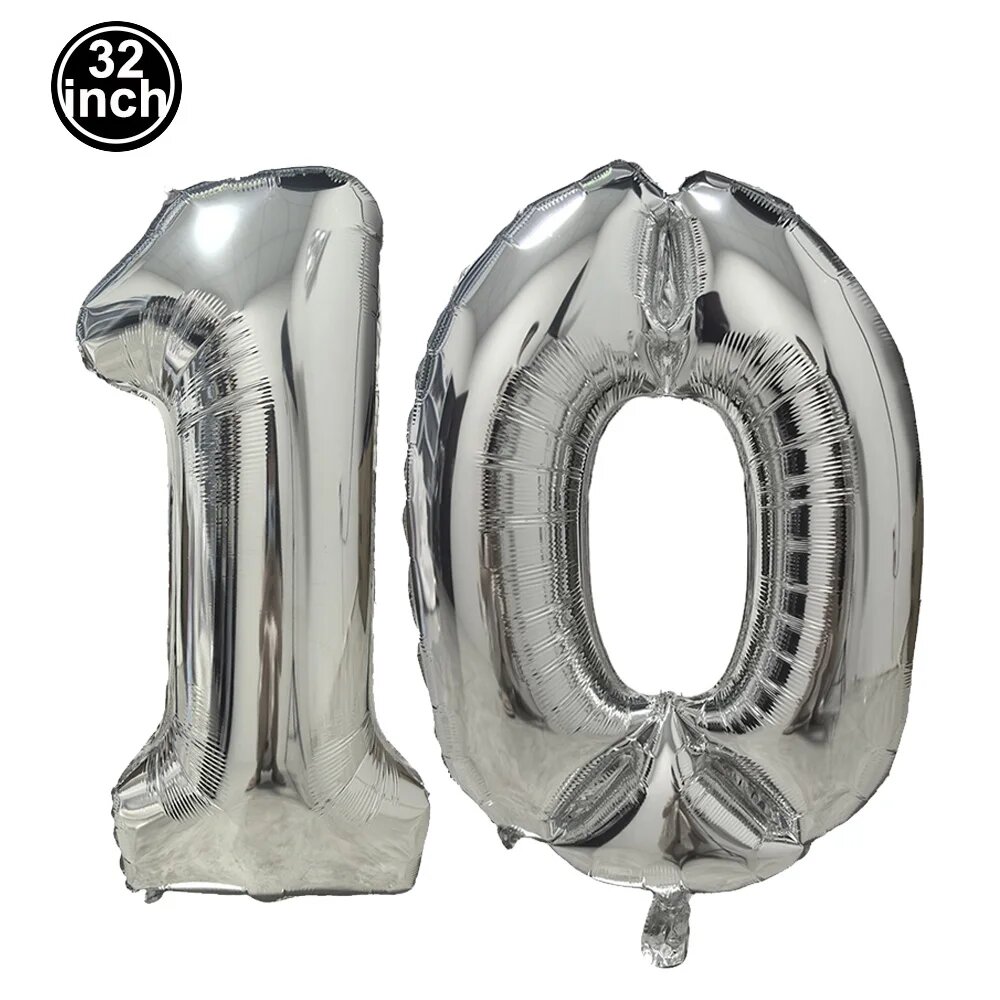 Воздушный шар номер 10 PartiesTour 32 дюйма Серебряный, Мрамор