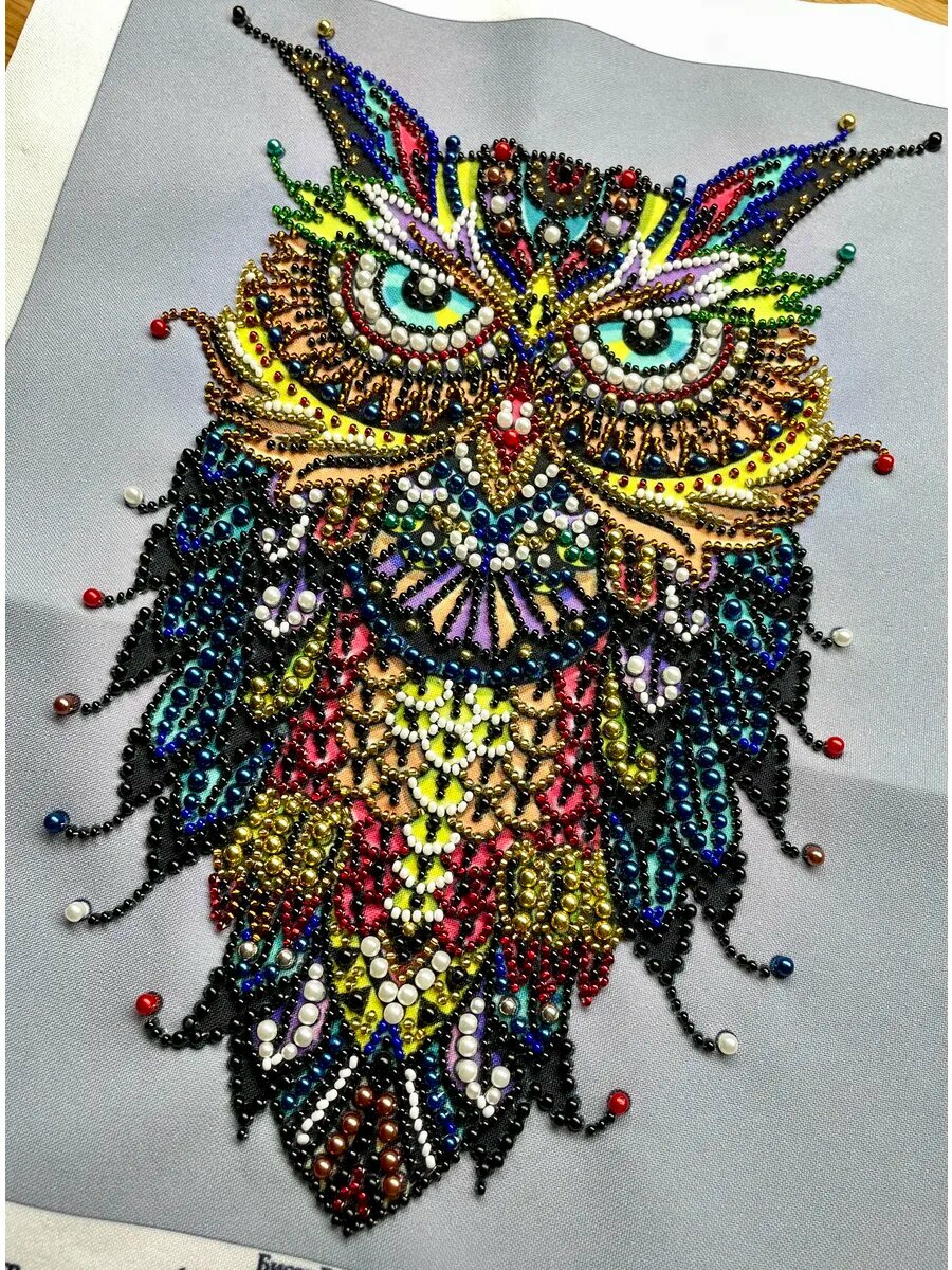 Картина из бисера «Сова» — ручная вышивка, мандала