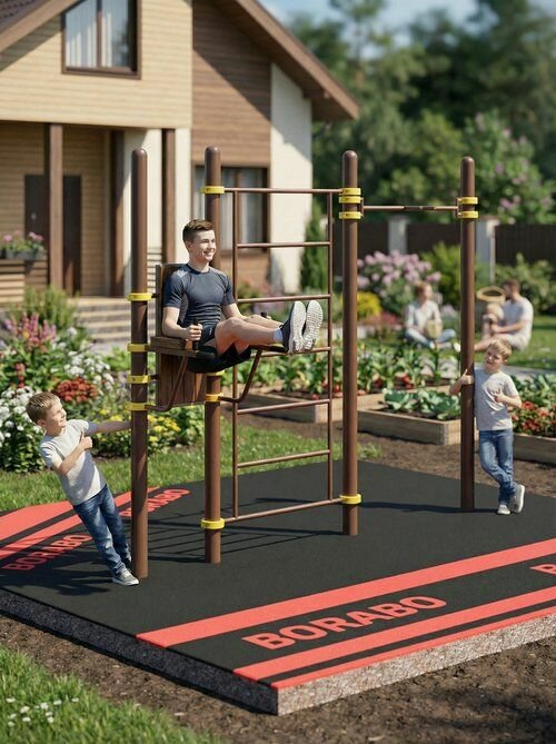 Воркаут площадка для дачи с турником, лестницей и брусьями для пресса BW-60