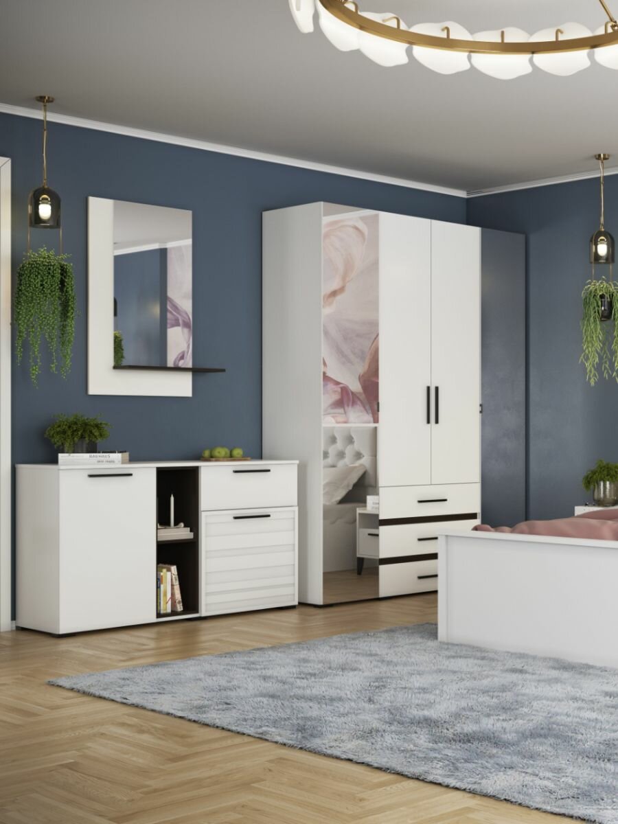 Комплект мебели для спальни Модена, комод МК-20 и зеркало МЗ-20, Белый/Венге