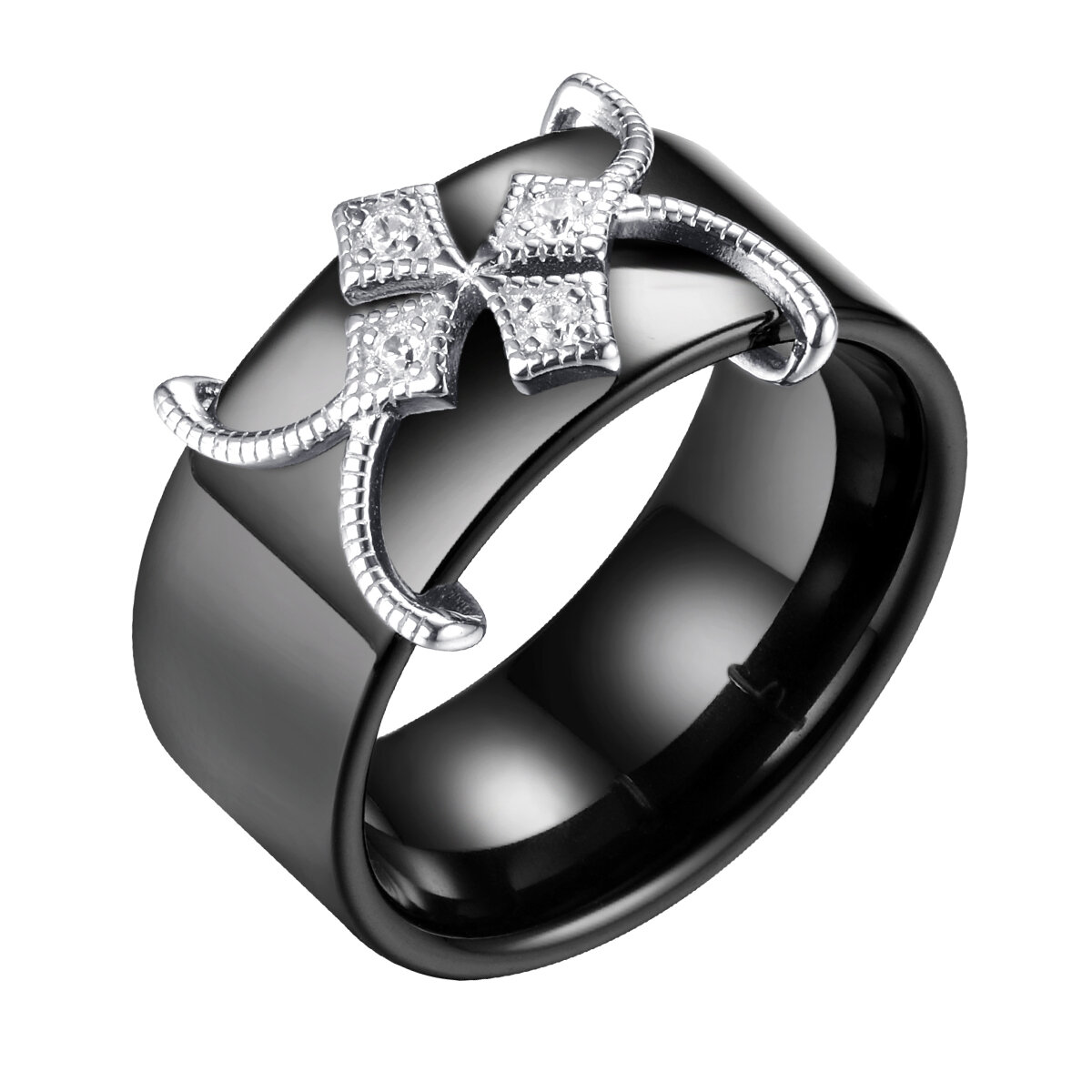 Кольцо, серебро, 925 проба, фианит, керамика