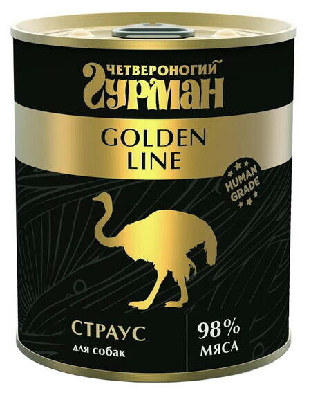 Четвероногий гурман Golden line 340 г влажный корм для собак страус в желе