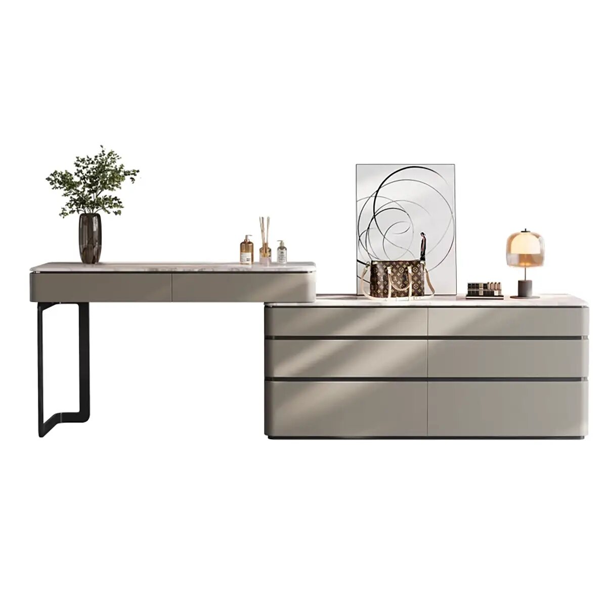 Туалетный столик с комодом 120 см Milana (столик 120 см + комод 120 см без пуфа и зеркала, серый мрамор)