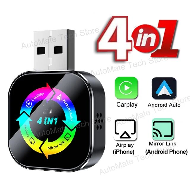 Усовершенствованный беспроводной адаптер CarPlay Mirroring Adapter 3-в-1/4-в-1 работает по принципу «подключи и работай», мгновенно преобразуя проводное подключение в беспроводное для проводного CarPlay.