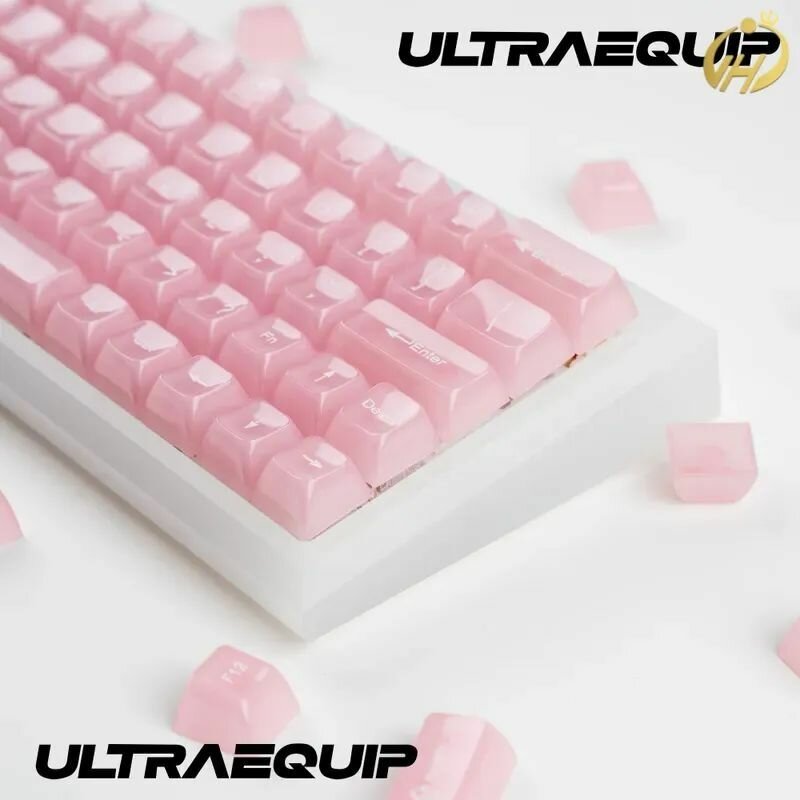 Кейкапы для механической клавиатуры - ULTRAEQUIP Набор "Фиолетовый Кристалл": 115шт, Фиолетовые Кристаллические, Матовые Полупрозрачные, Профиль Cherry, 4-Боковая Высокая Прозрачность, для MX Switch