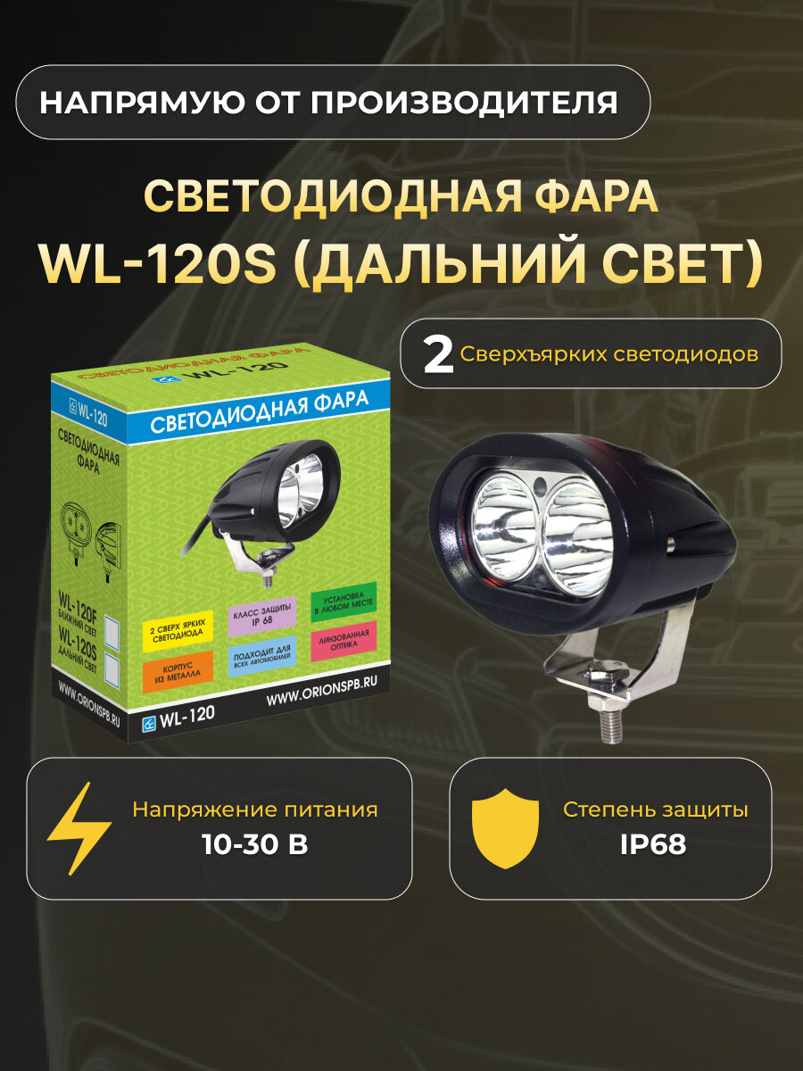 Фара светодиодная орион WL-120S 20W 2LED 2400 Лм 5188