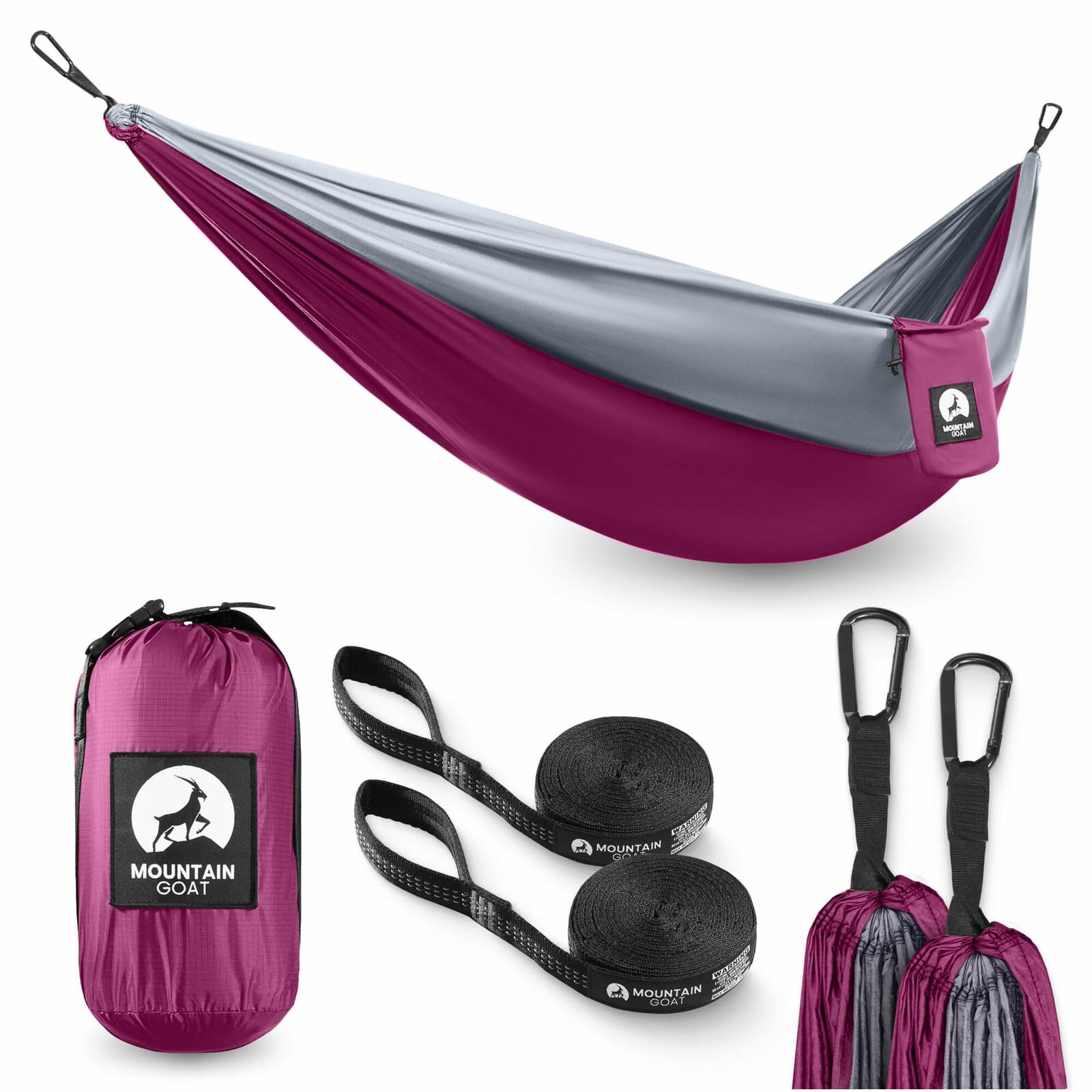 DECATHLON Туристический гамак Mountain Goat, розовый/серый, 270x140 см, нагрузка 200 кг