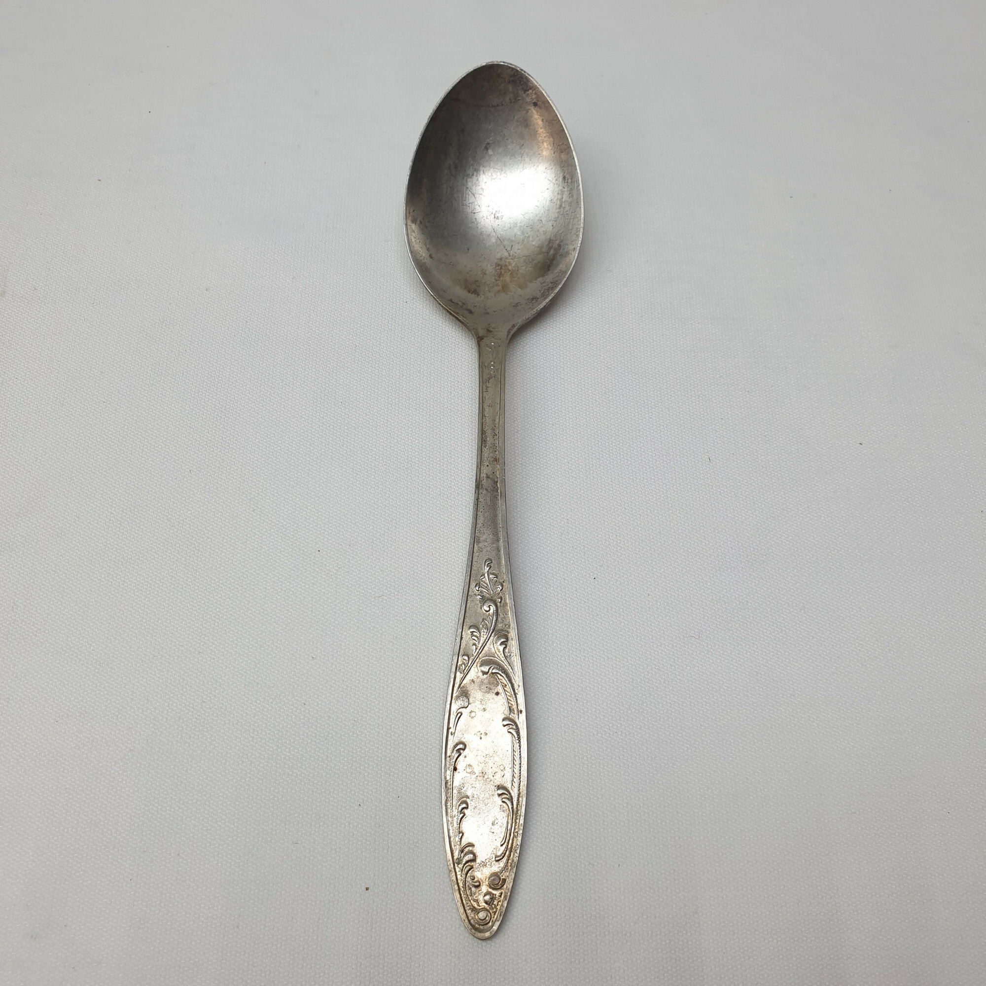 Винтажная столовая ложка Пламя, Кольчугино, мельхиор, патина, царапины СССР