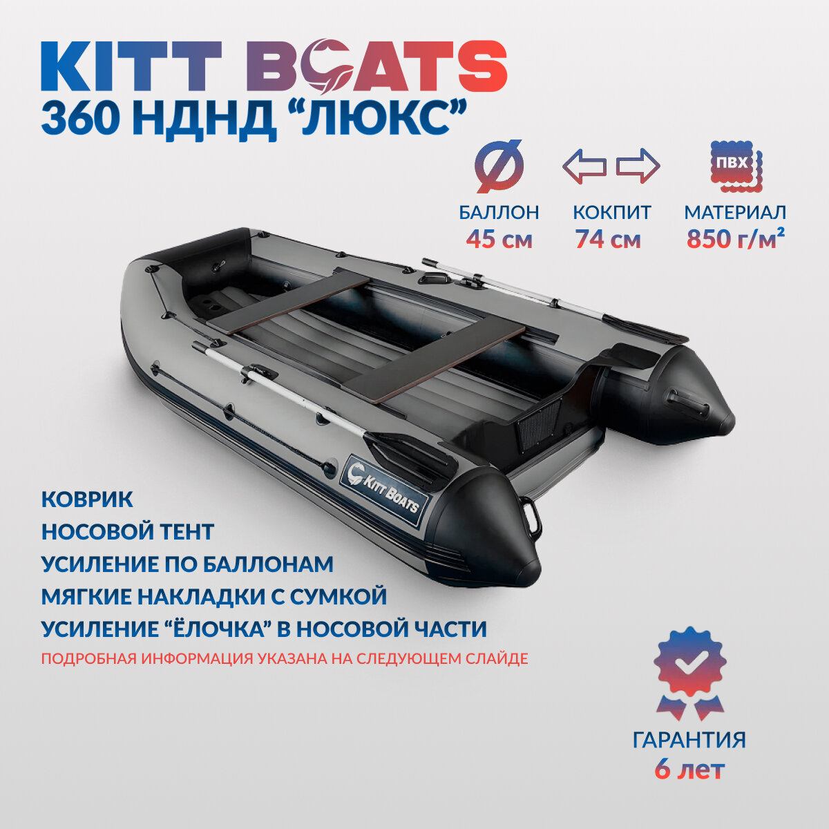 KITT BOATS Лодка "Люкс" ПВХ 360 НДНД ч-серая