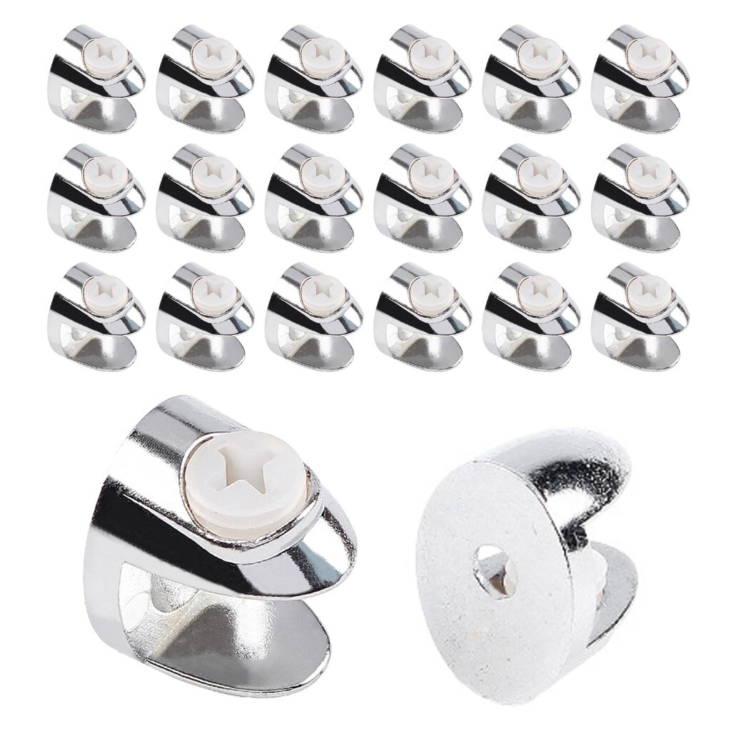 20шт. Кронштейны для стеклянных полок из цинка и сплавов, Держатели для стаканов "Рыбий рот", Опорный кронштейн и зажим, Аксессуары для мебельной фурнитуры