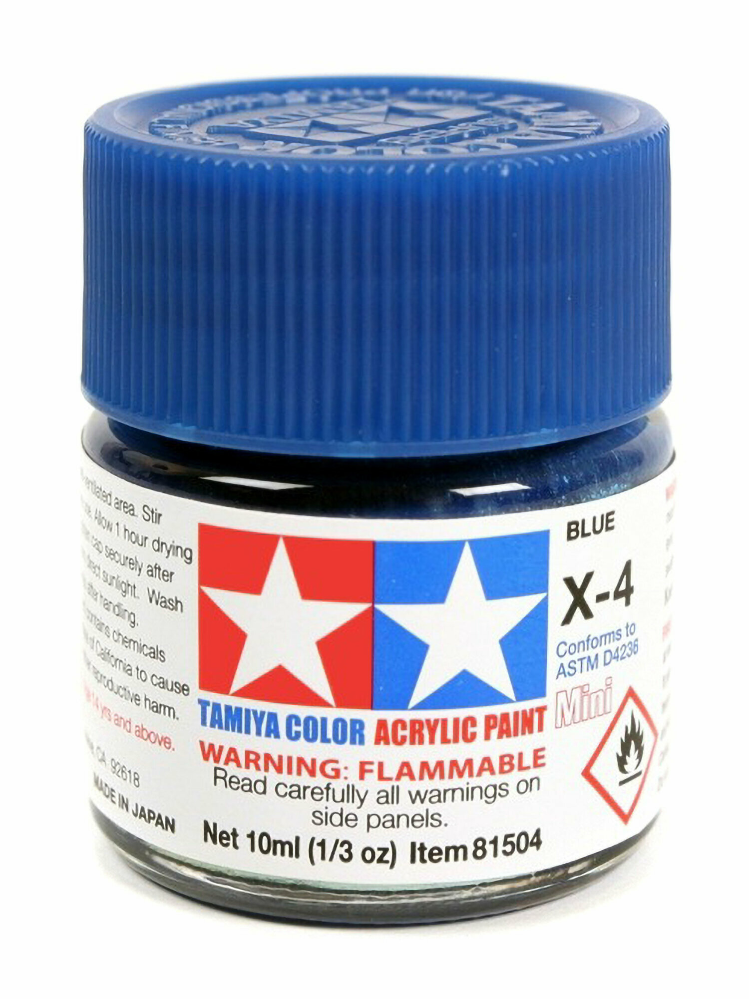 Краска акриловая Tamiya Color X-4 Blue 81504 голубая глянцевая, 10 мл