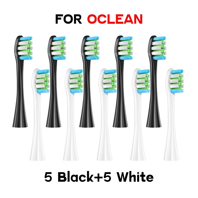 Насадки для Oclean, 5 черных + 5 белых