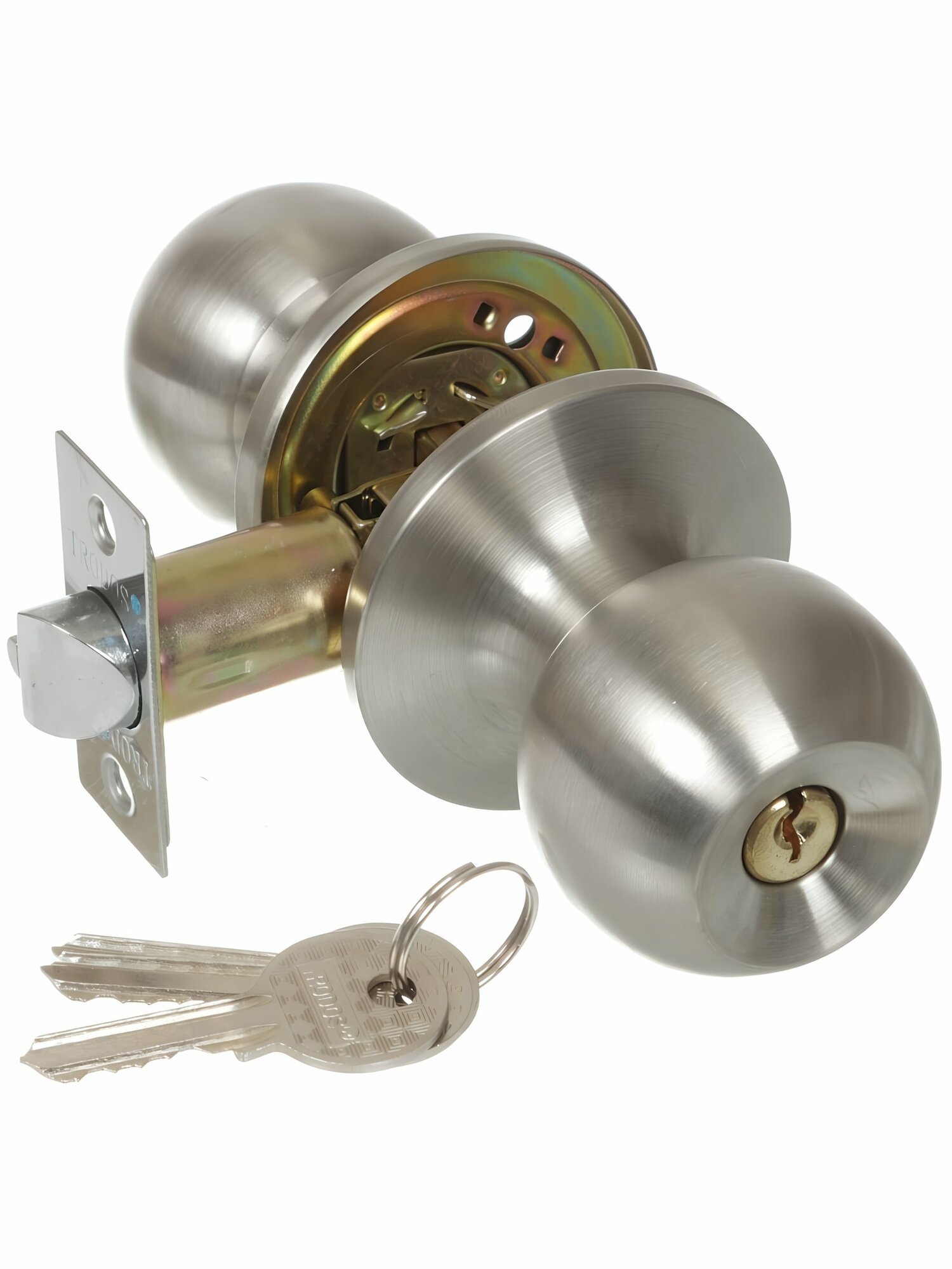 Защелка Trodos ЗШ-01 с ключом, ручка кноб дверная, матовый никель, алюминий, для дверей 35-50 мм, 2 шт.