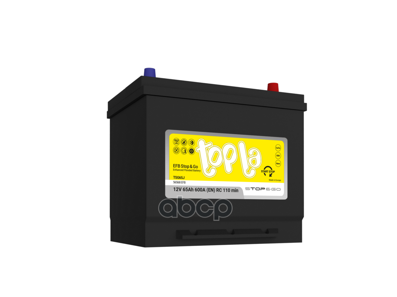Аккумулятор TOPLA EFB Stop&Go 65 А/ч обратный R+ 230x173x220 D23 EN 600 А Topla арт. 1031502