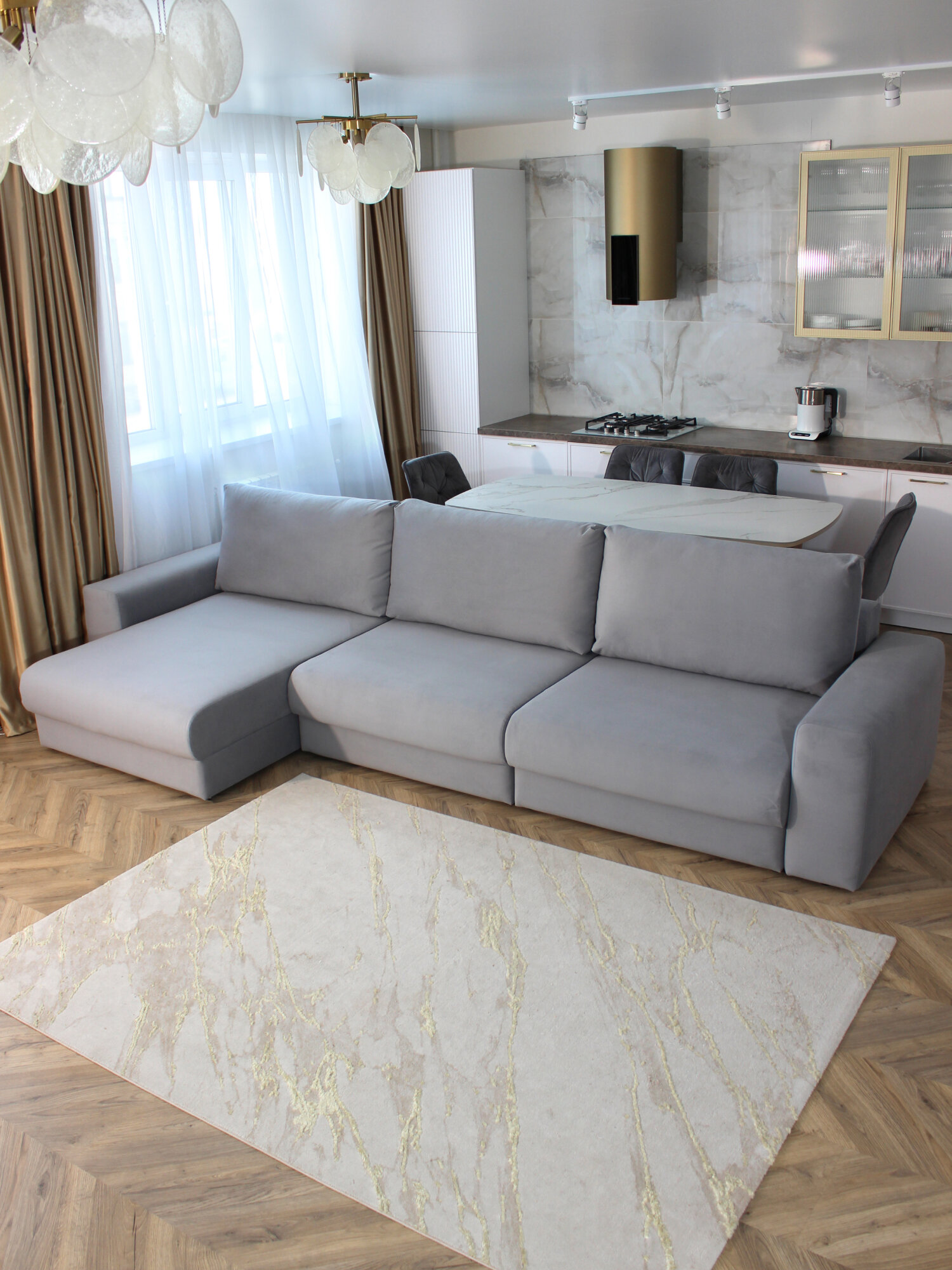 Диван-кровать Лофт светло-серый, левый угол, Независимый Пружинный Блок, механизм выкатная Еврокнижка, 350х155х65 см