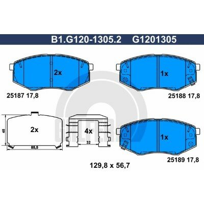 Колодки тормозные передние GALFER B1-G120-1305-2 Hyundai Ix20, Sonata VI, Kia Soul II 09->