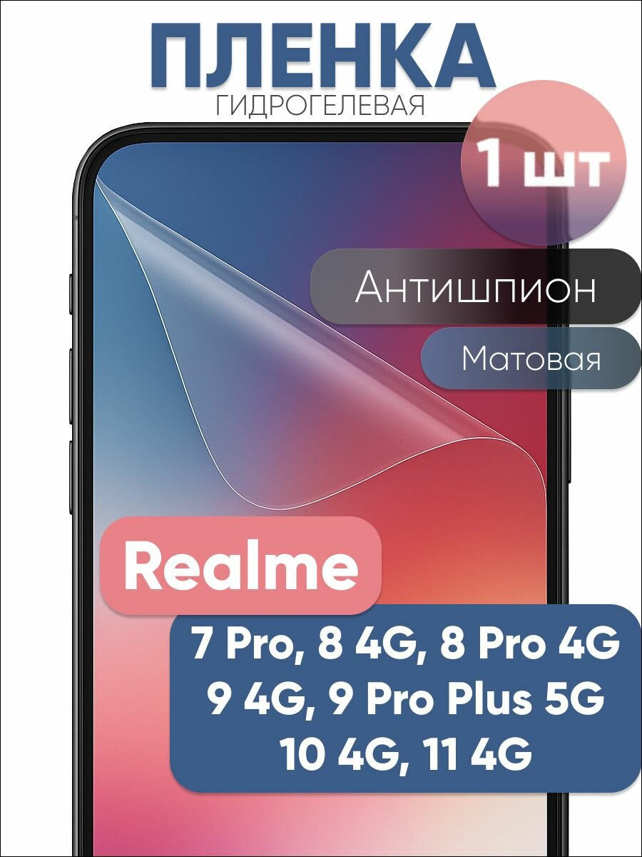 Гидрогелевая защитная пленка для Realme 7 Pro, 8 4G, 8 Pro 4G, 9 4G, 9 Pro Plus 5G, 10 4G, 11 4G, бронепленка антишпион матовая 1 шт