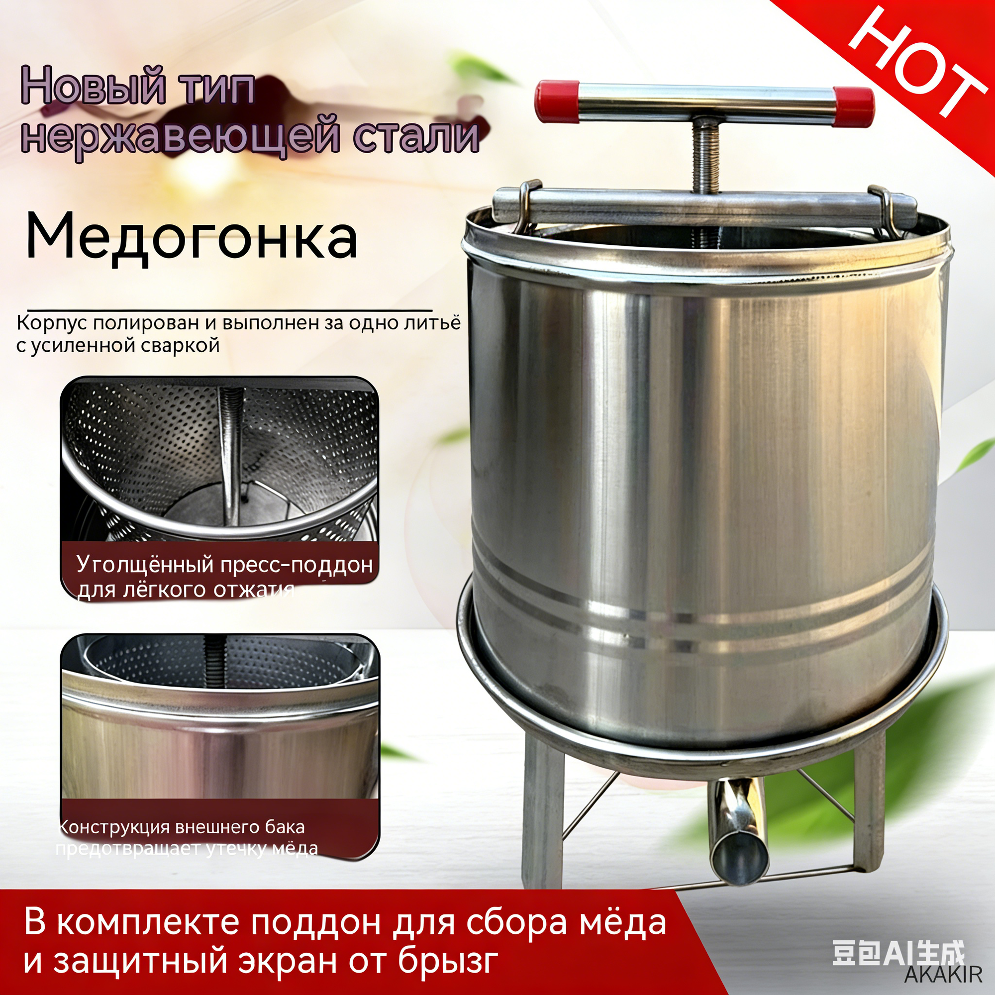 Соковыжималка-пресс для овощей, для фруктов, для ягод, 13 литров ,1 шт С защитным чехлом